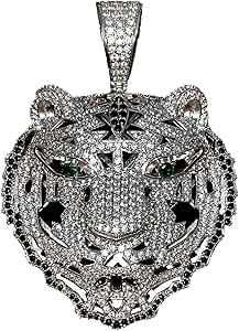Mens 14k White Gold Finish Tiger Pendant Rappers Wear Iced Prong Set ...