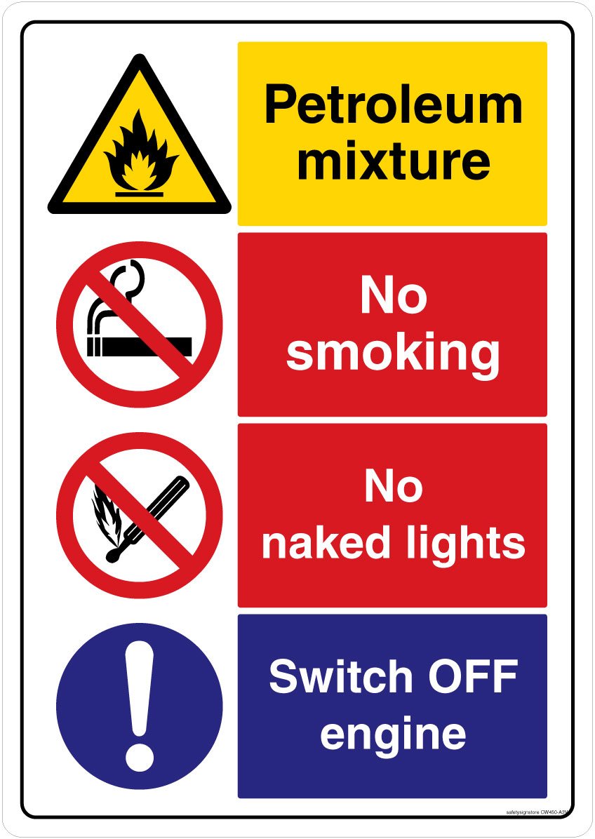 Safety Sign Store CW450-A3PC-01 Petroleum Mixture. No Smoking, Material ...