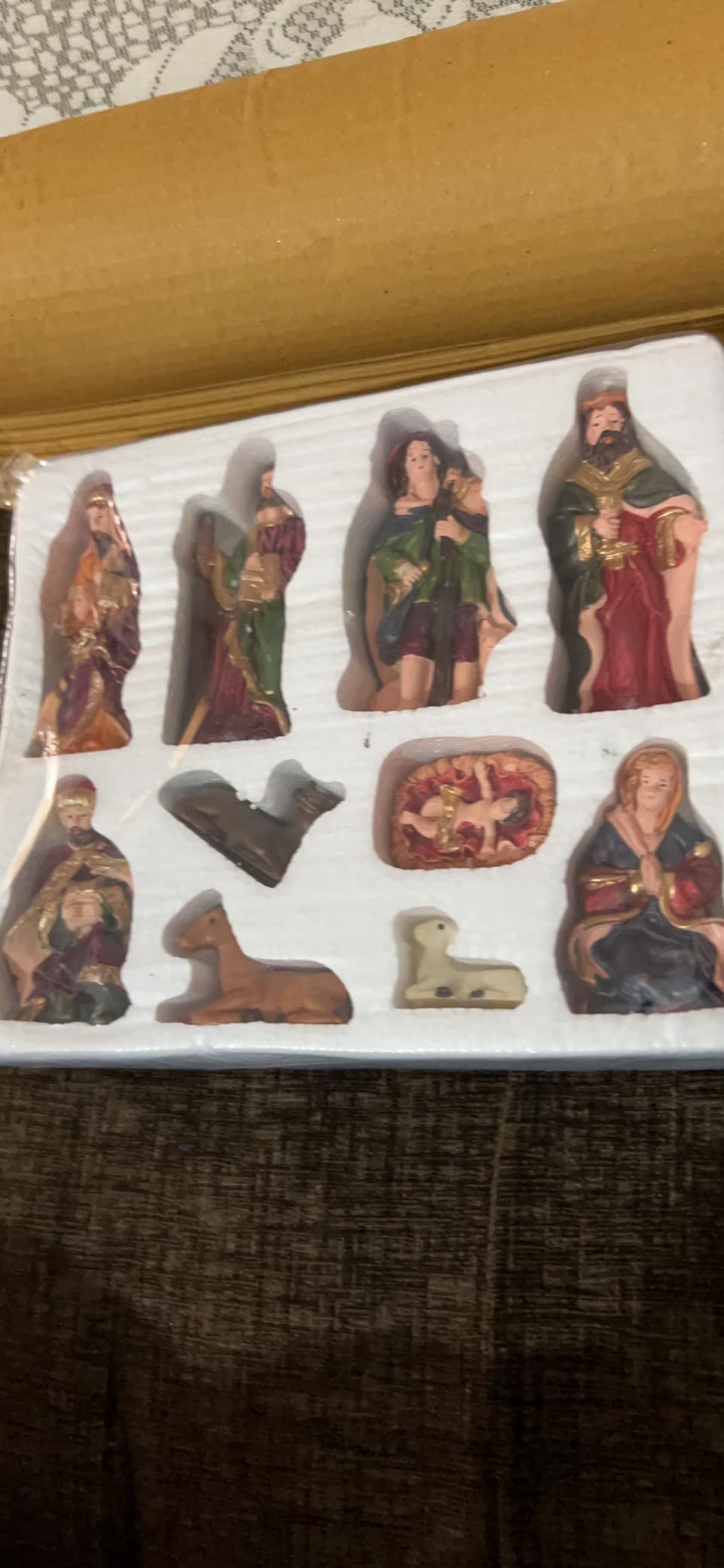 Buy WALLZY Wooden Christmas Crib Set Statues, 4.5 inch Readymade ...