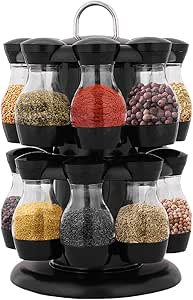 COSTWAY Revolving Spice Rack with 16 Spice Jars, 2 Tier Rotating ...