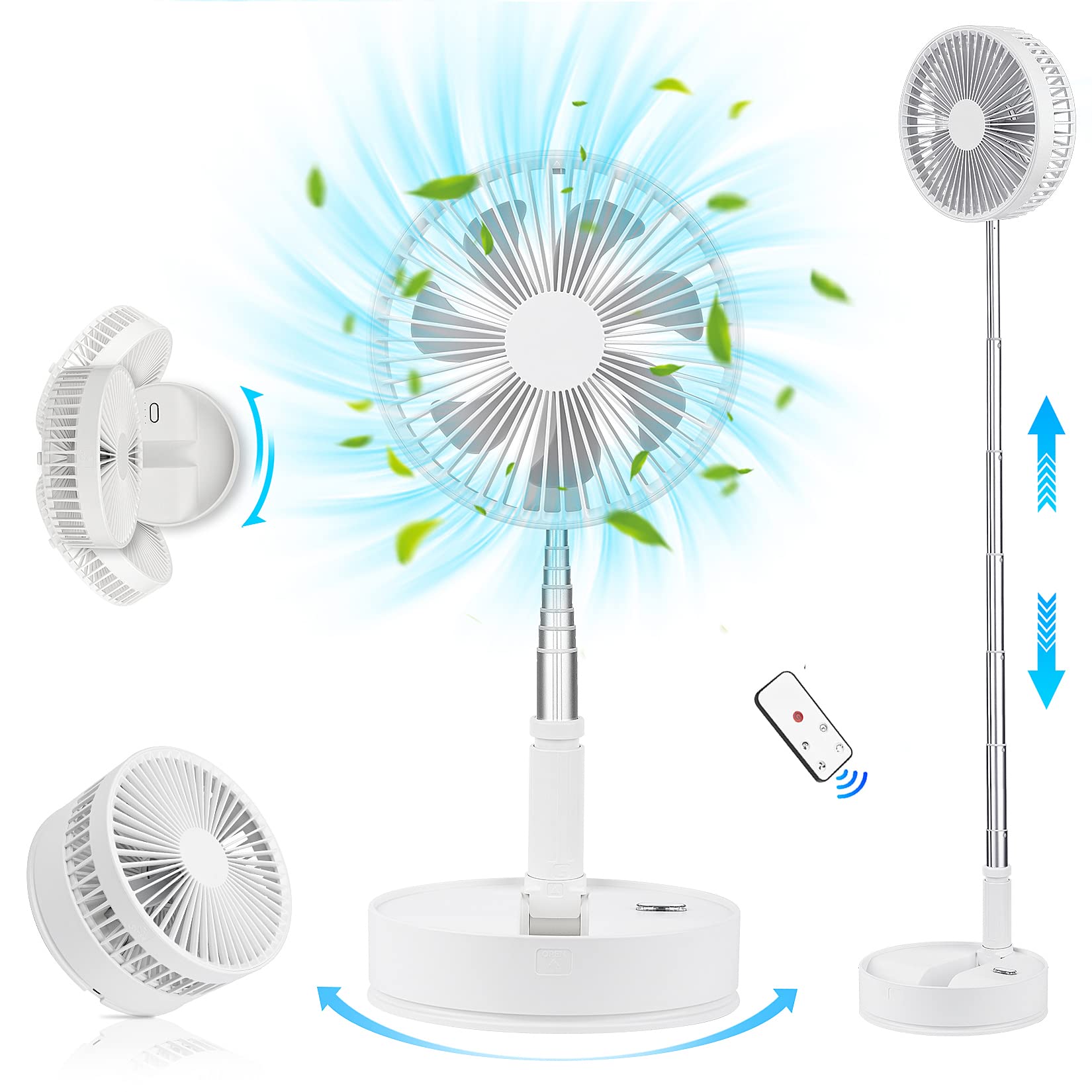 Buy Oscillating Portable Standing Fan for Travel, 7200mAh Rechargeable ...
