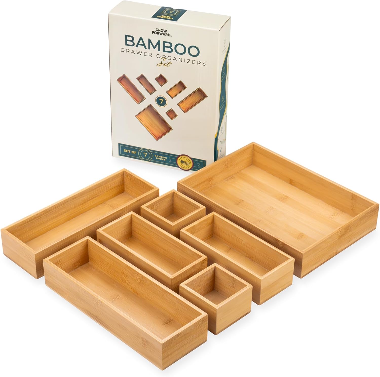 Amazon.com: Grow Forward Bamboo Drawer Organizer Boxes - Set of 7 ...