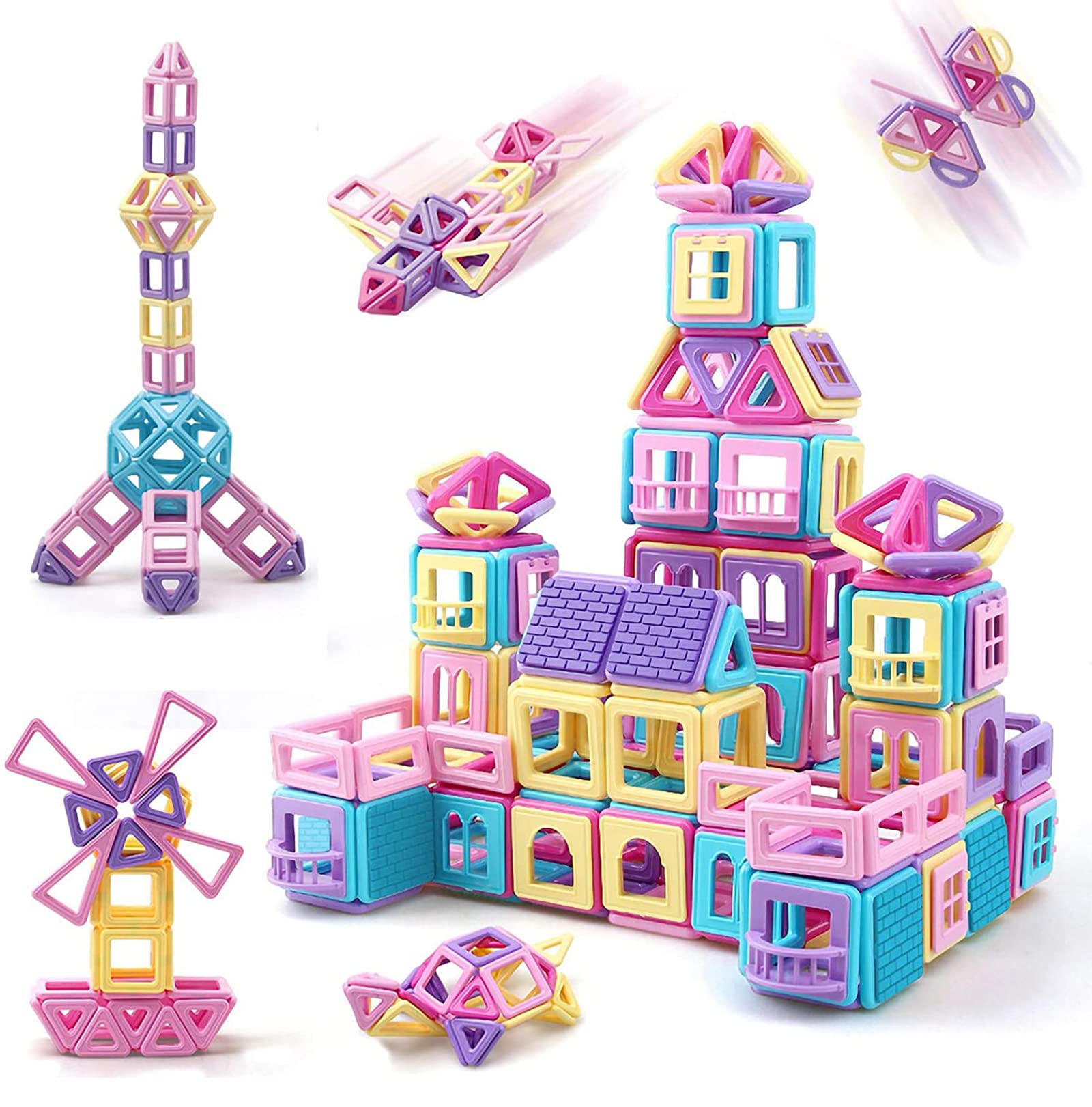 Amazon.com: ASOK Magnetic Blocks 124 Pcs Mini Castle Building Tiles ...
