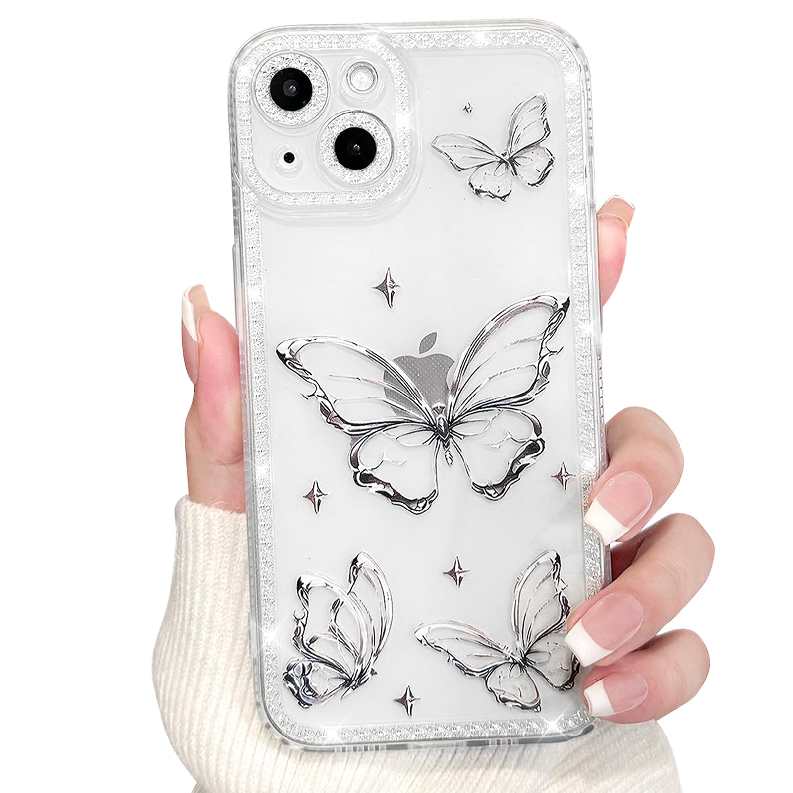 Amazon.com: NITITOP Compatible with iPhone 14 Plus / 15 Plus Case Cute Clear Glitter Butterfly ...