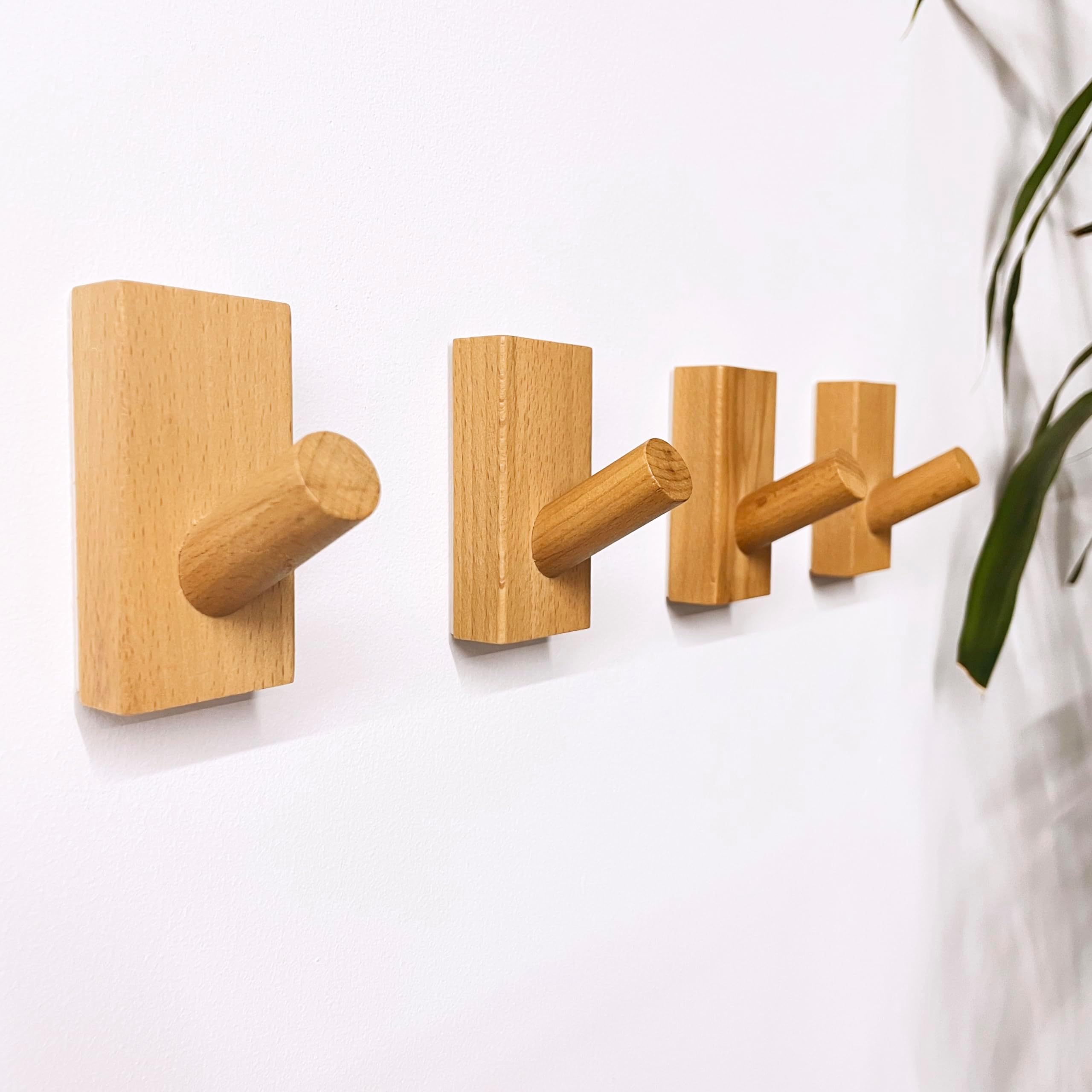 Amazon.com: Biomoty Wood Wall Hooks, 4 Pack Adhesive Coat Hooks ...