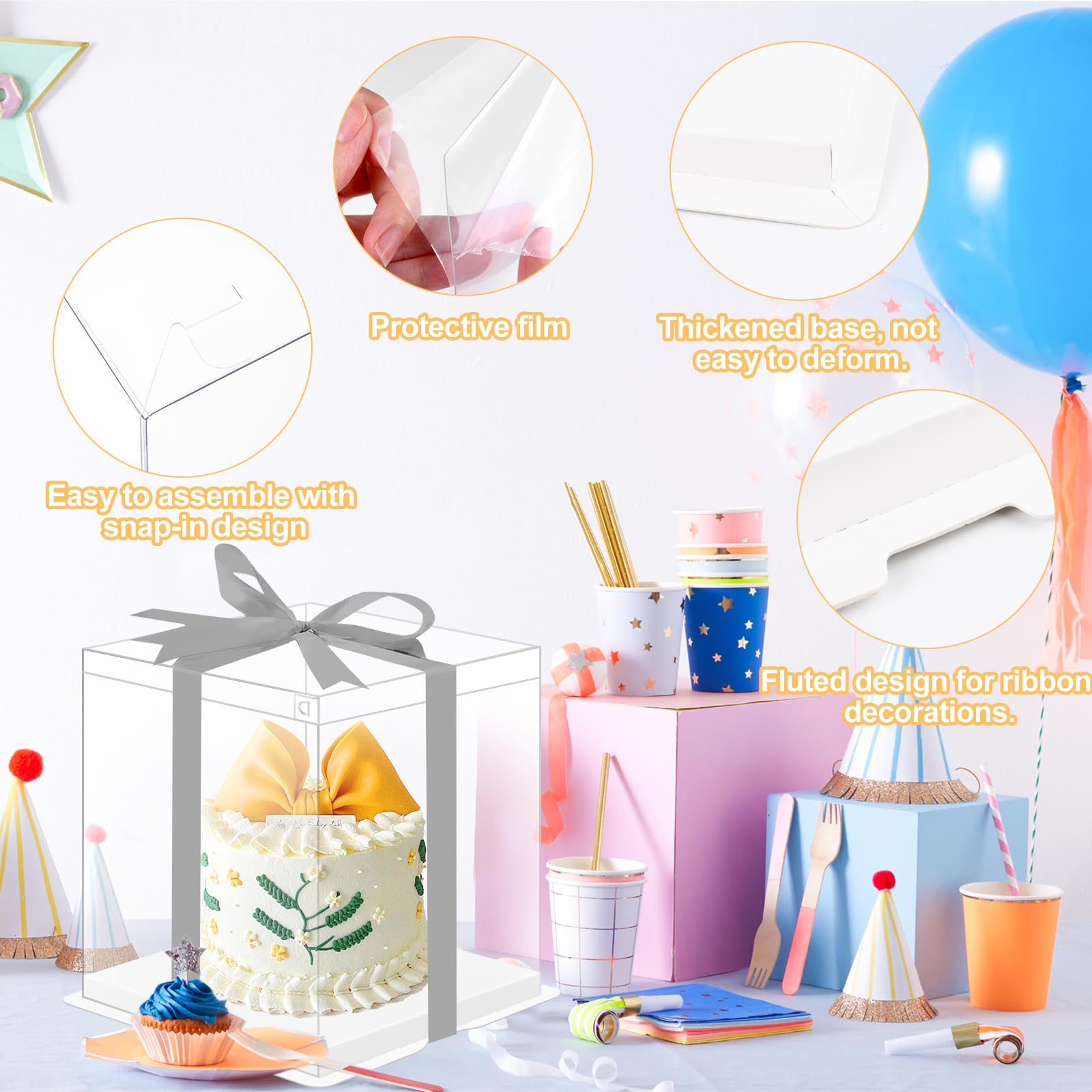 PET Cake Containers 24 Pcs Clear Cake Boxes With Ribbons - 6.7x6.7x7.8 ...