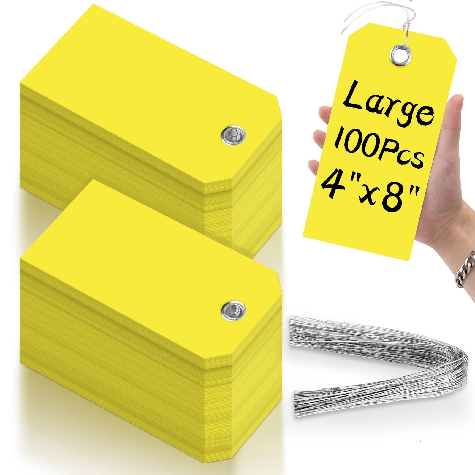 Amazon.com : 100 Pieces 4x8 inch Large Yellow Plastic Tags with Wires ...