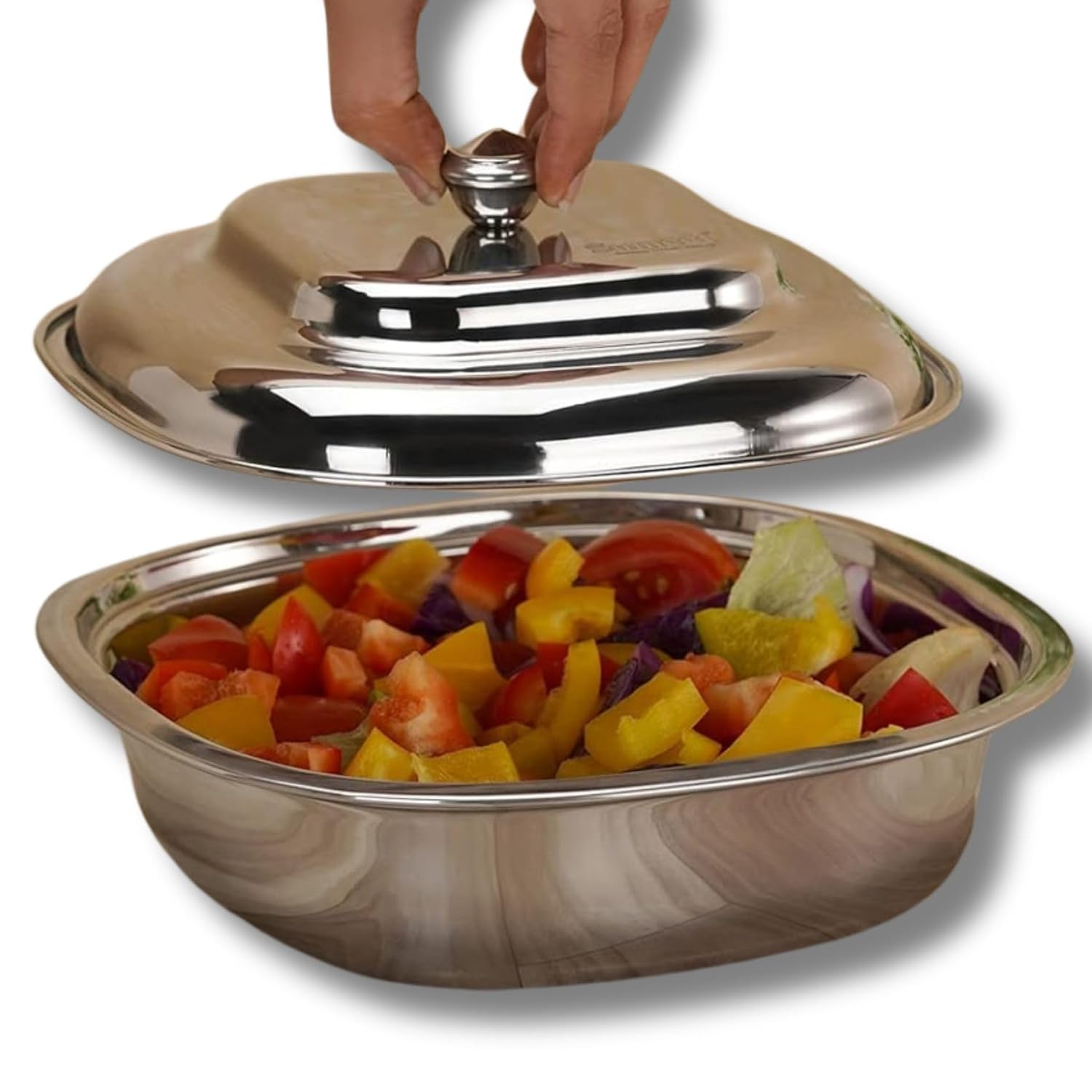Buy Sumeet Stainless Steel Square Serving Bowl with Lid - 2400ml, 26 ...