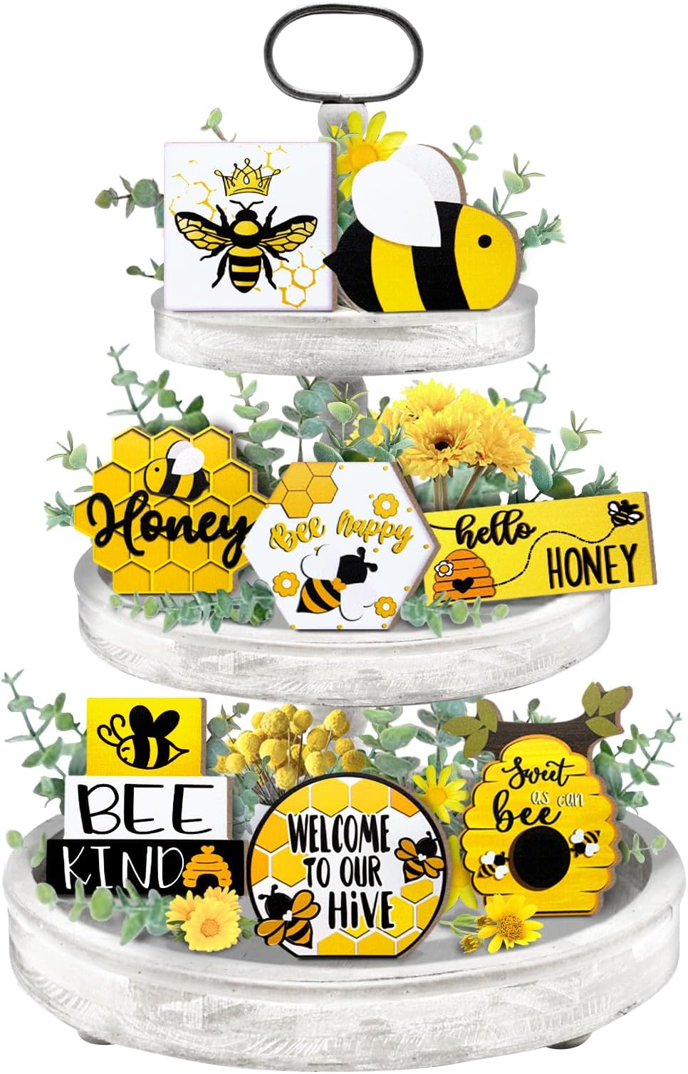 Amazon.com: 15 Pcs Bee Tiered Tray Decor Set Bee Wooden Sign Table ...
