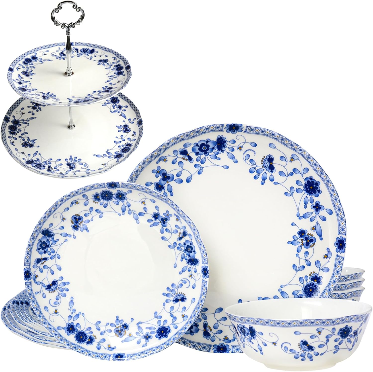 Amazon.com | LE POTOCIO Fine Bone China Dinnerware Set for 4, 2-Tier ...