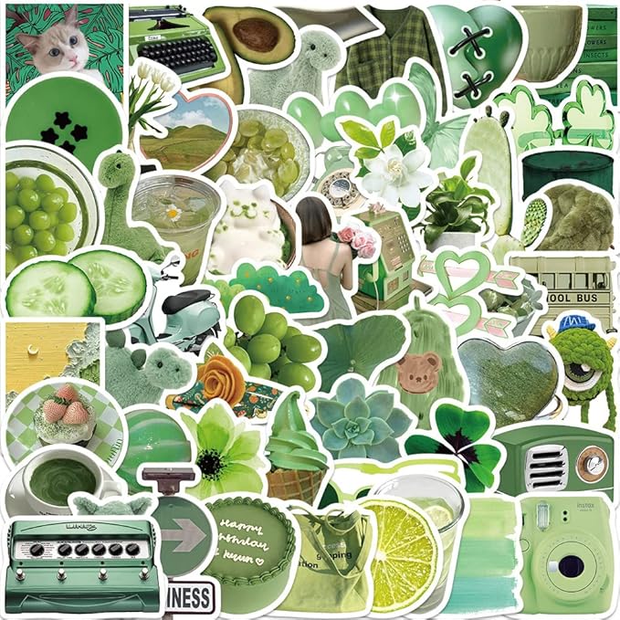 Amazon.com: Cute Green Stickers 60PCS Waterproof Aesthetic Trendy ...