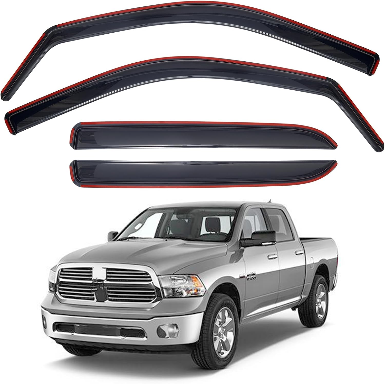 HILAKE in-Channel Rain Guards for Dodge Ram 1500 2009-2018 Crew Cab ...