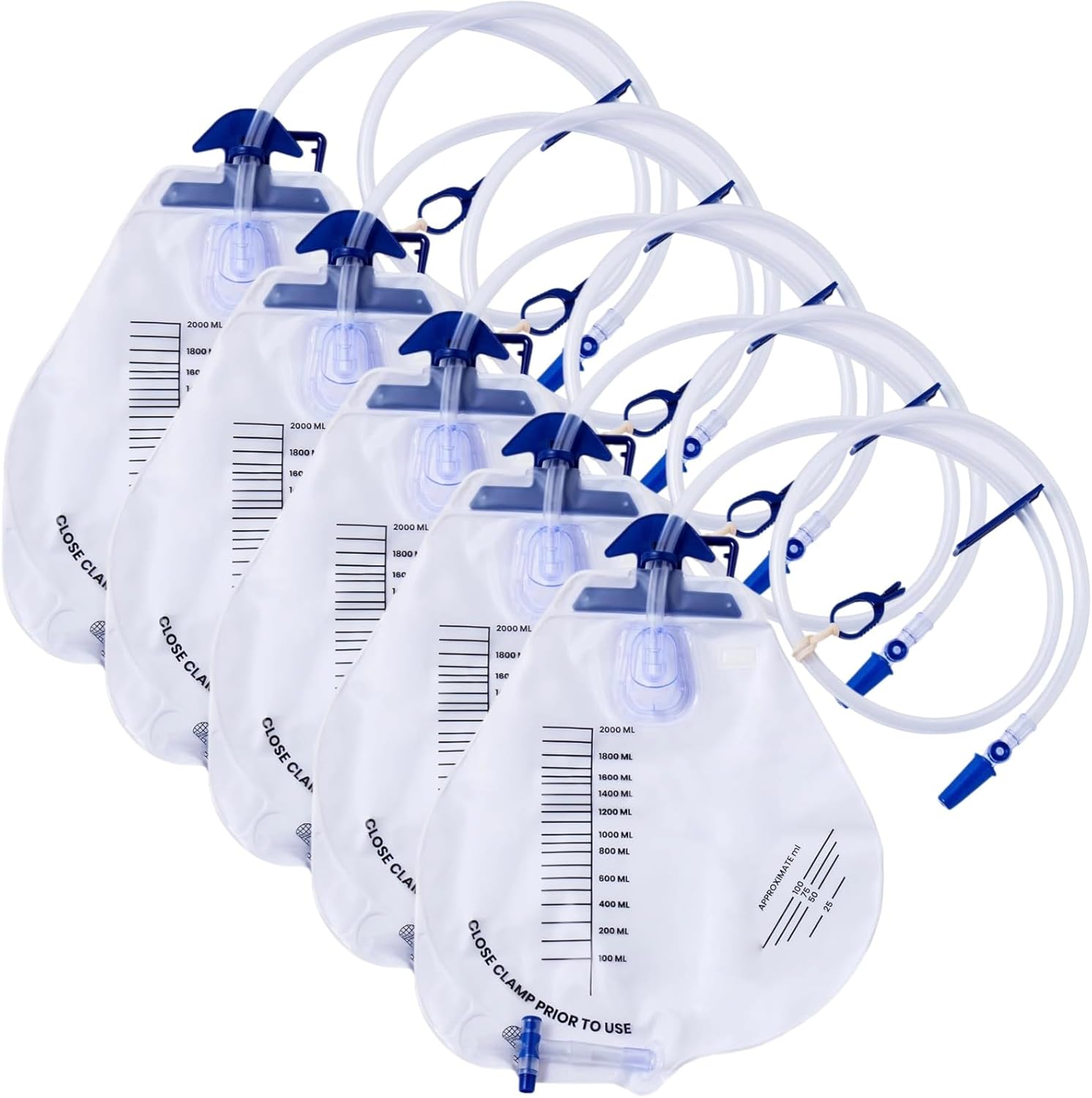 Amazon.com: 5 Pack Bedside Drainage Bag 2000 ML - Anti-Reflux Urinary ...