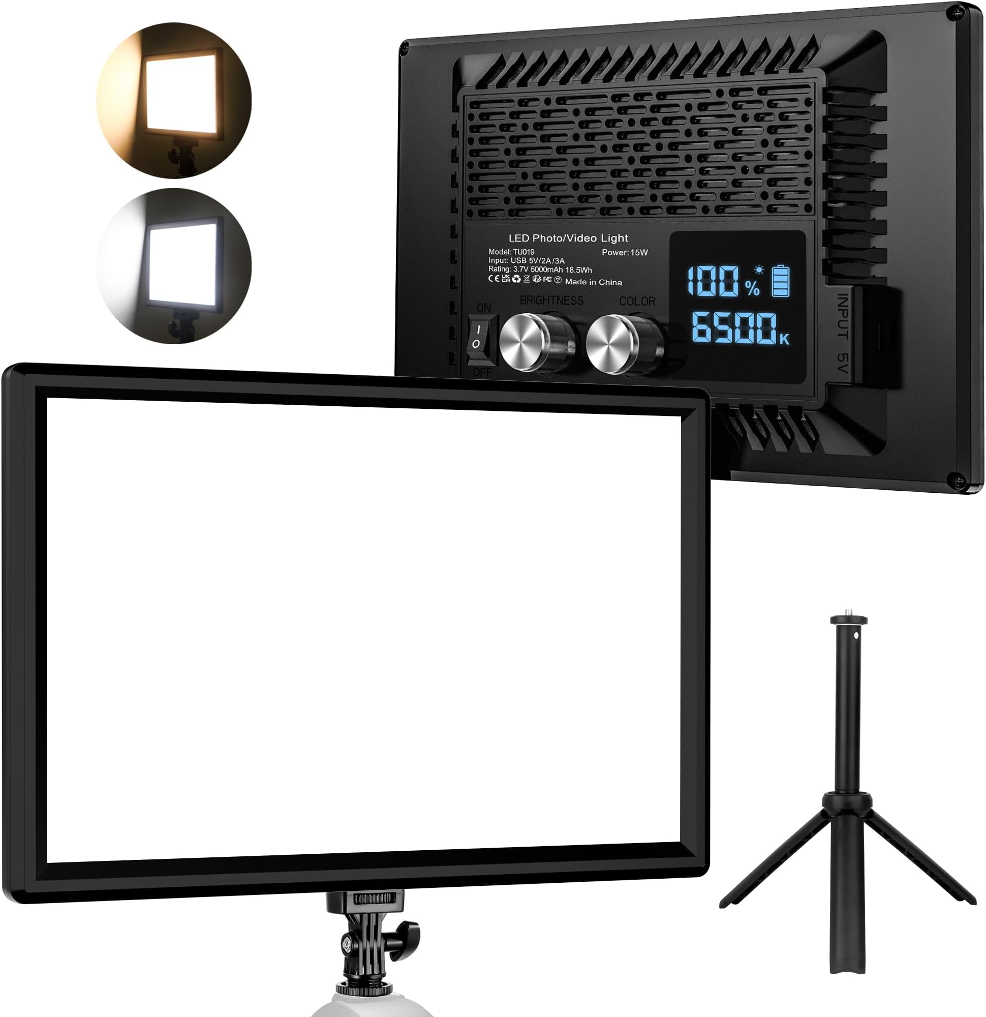 Bonvvie 9" LED Video Light, Dimmable Camera Light with Built-in 5000mAh ...