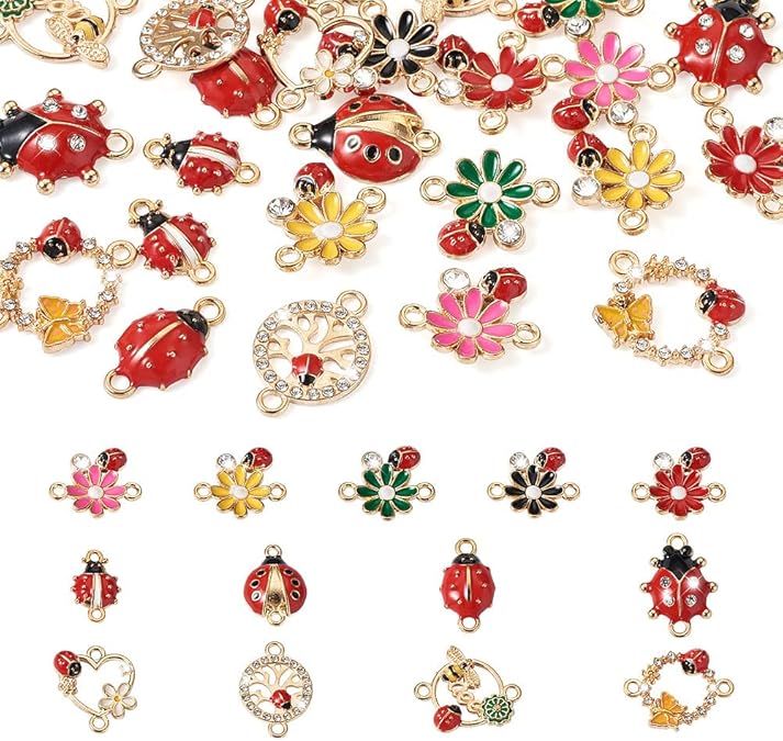 Amazon.com: KISSITTY 26pcs Ladybug Charms for Jewelry Making Crocheting ...