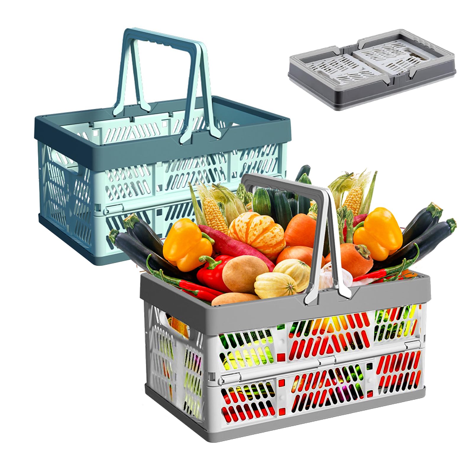 2 Pcs Plastic Folding Storage Crates, Large Foldable Storage Basket ...