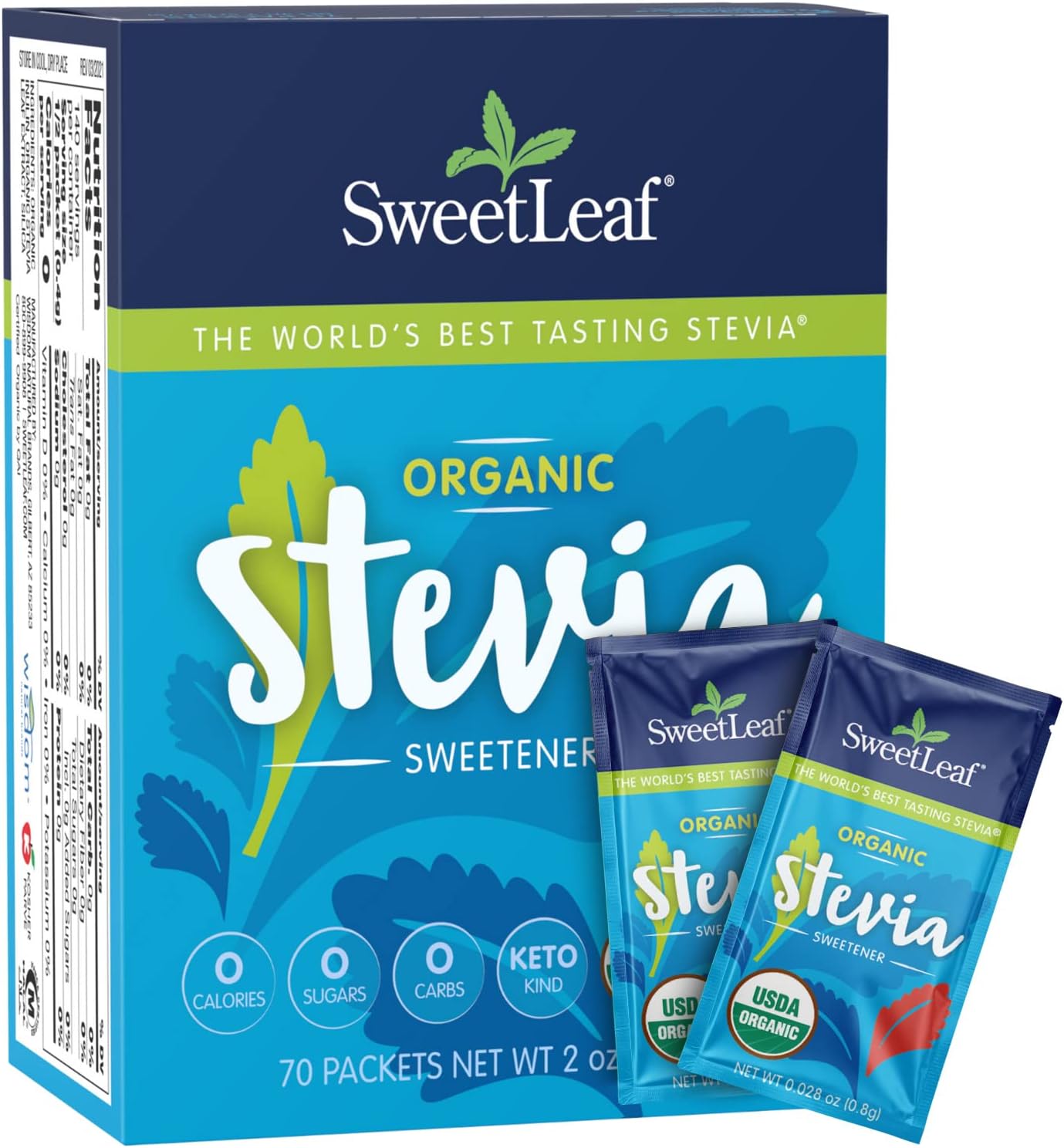 Sweet Leaf Sweetener - Organic - Stevia - 70 Count- 95%+ Organic - Use ...