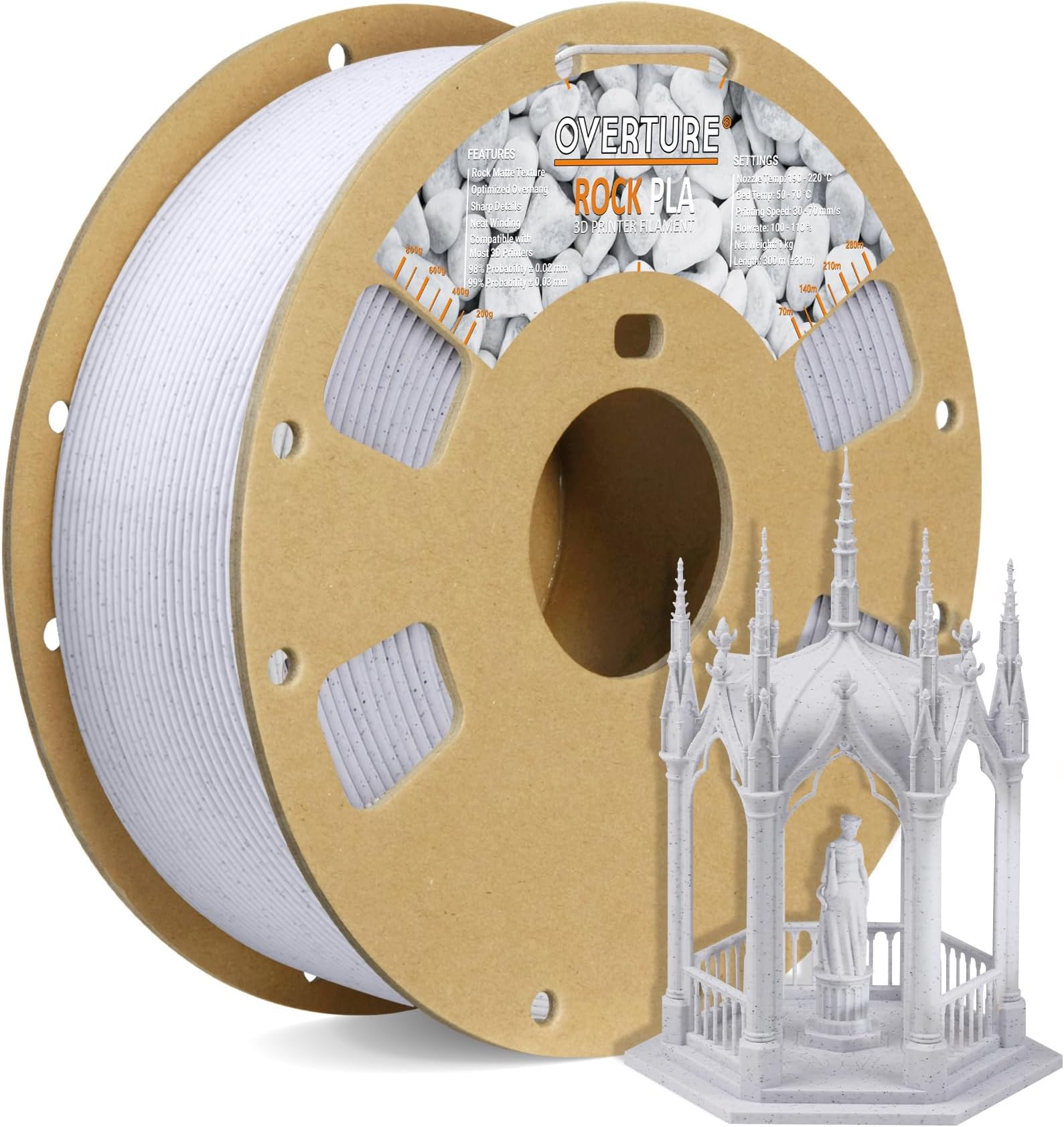 OVERTURE Rock PLA Filamento 1.75mm Consumo, Marmo PLA Roll 1kg Bobina(2 ...