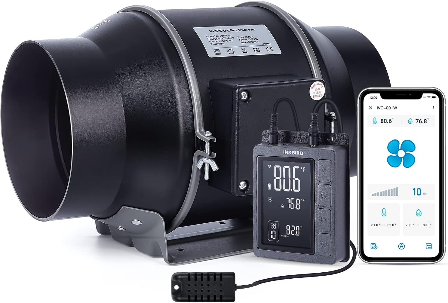 Amazon.com: Inkbird WiFi 6” Inline Duct Fan with Temperature Humidity ...