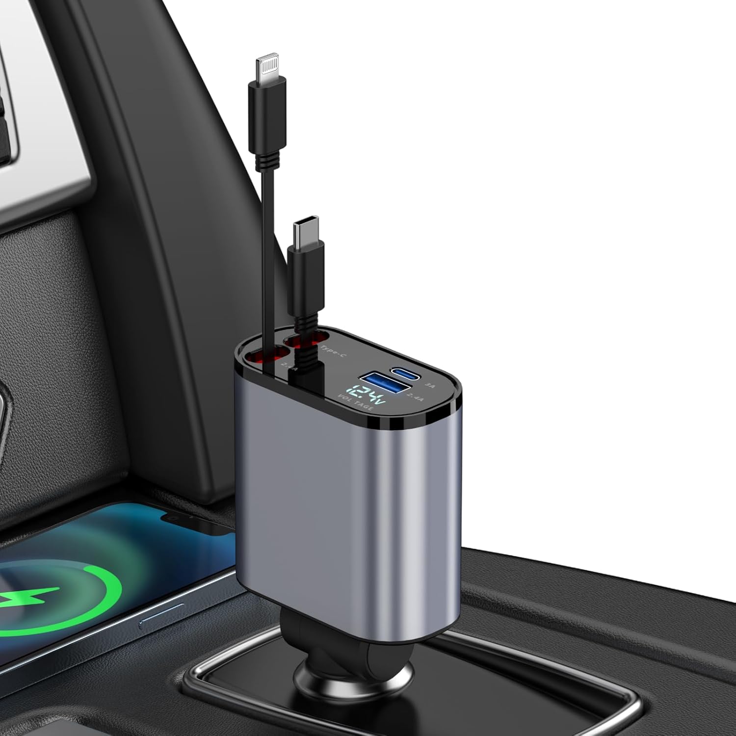 Amazon.com: Retractable Car Charger,4 in1 Phone Fast Car Charger 120W,2 ...
