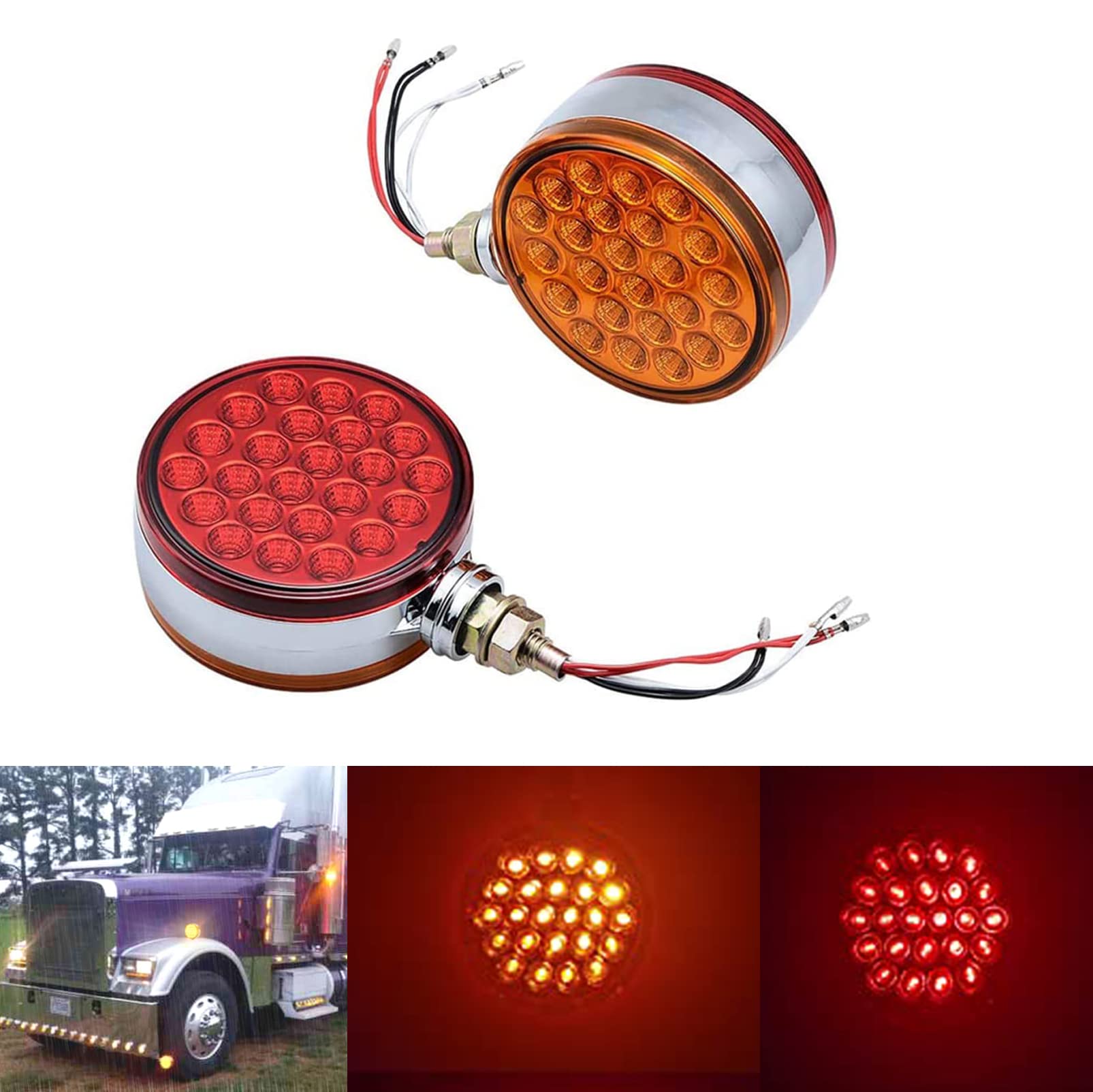Snapklik.com : 2pc 4" Round Double Face Red/Amber 48 LED Fender ...