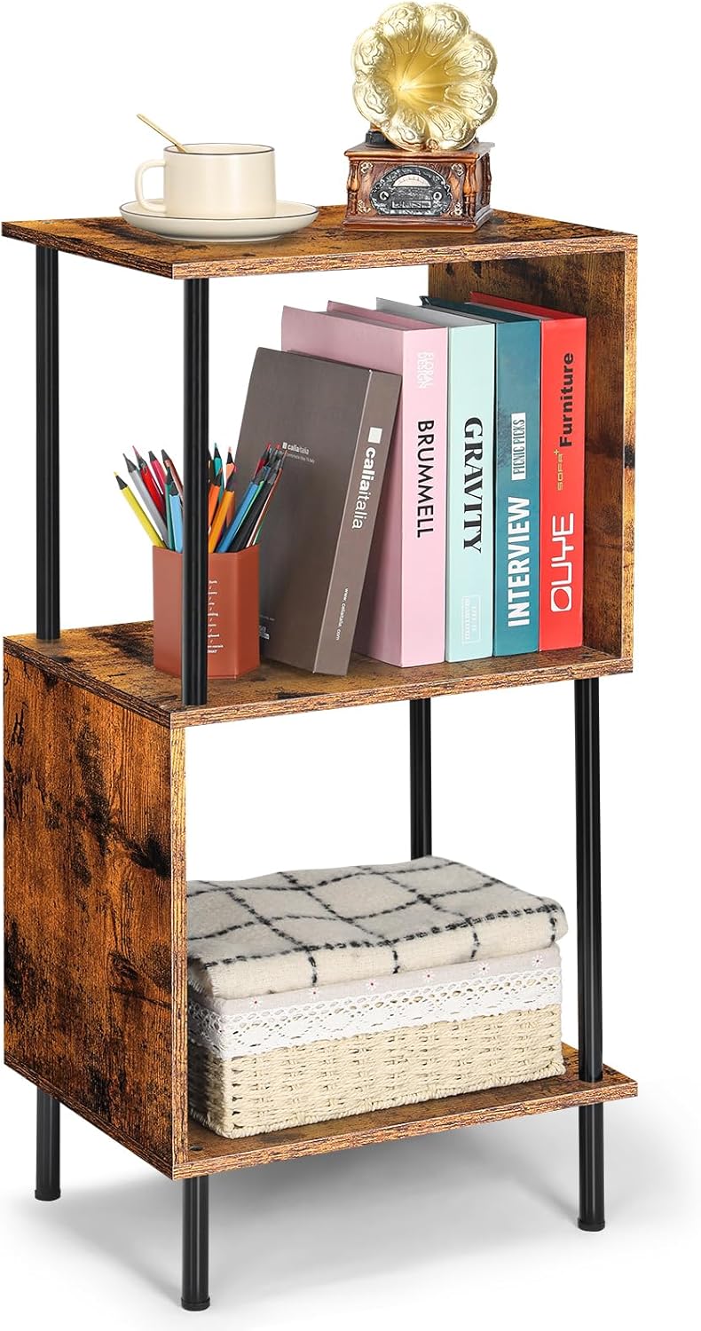 Amazon.com: HEOMU S-Shaped Bookshelf, 3 Tier Small Bookcase, Unique ...