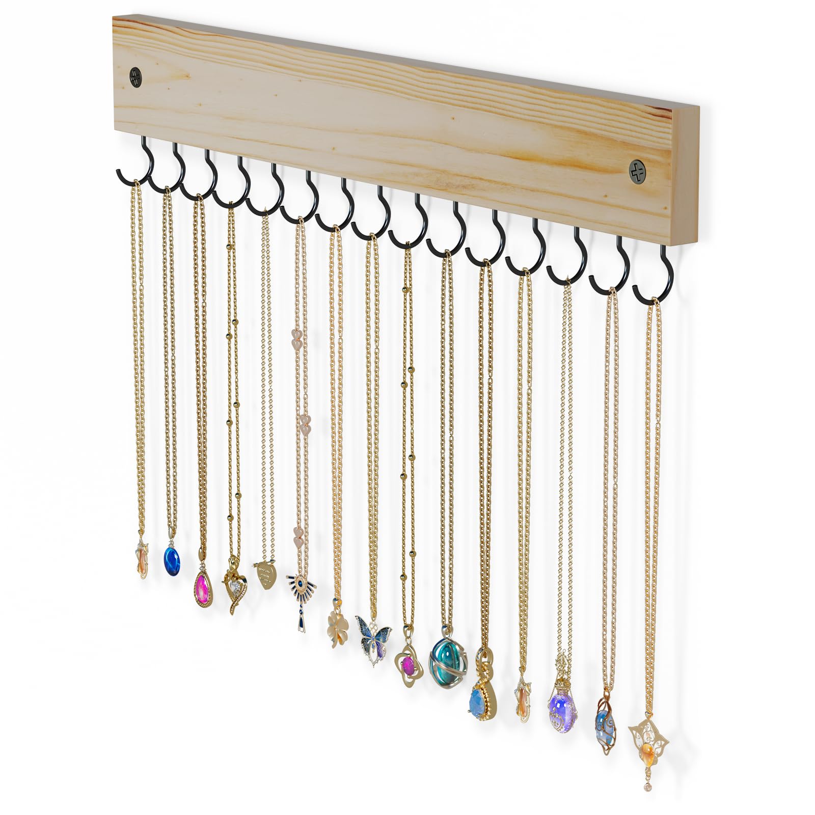 Amazon.com: Lolalet Wooden Necklace Holder for Wall with 15 Hooks ...