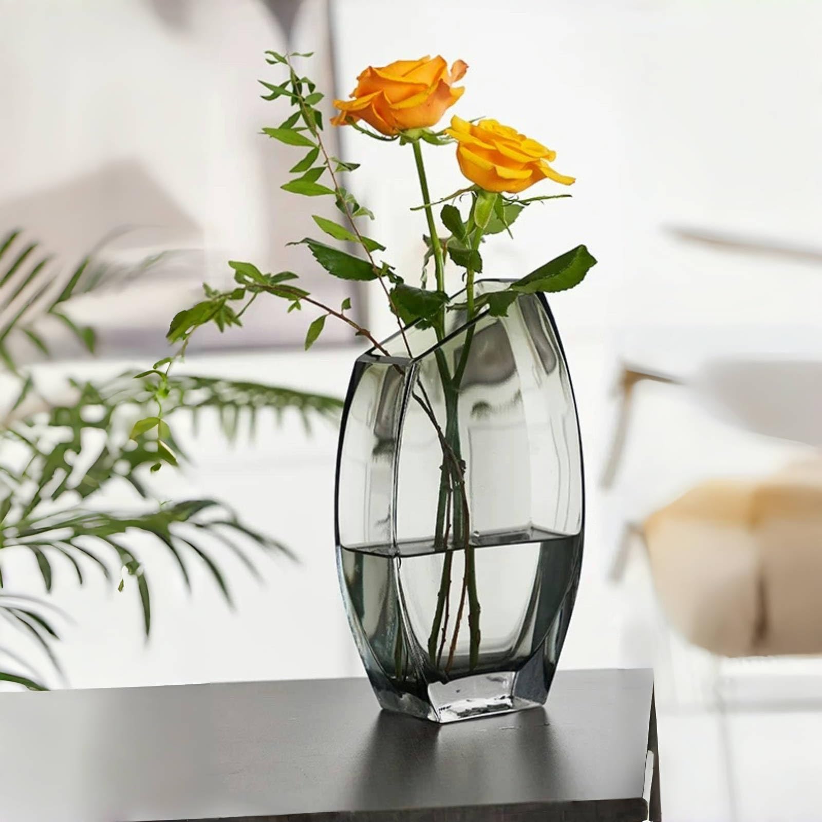 Amazon.com: Yuuker.T Tall Black Grey Glass Flower Vase,Large Black Grey ...