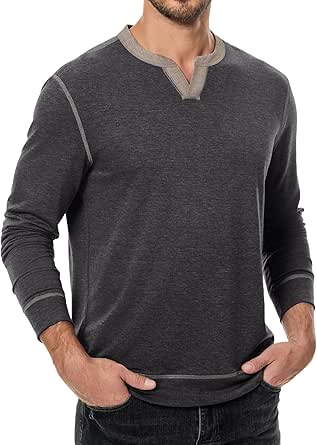 JMIERR Men's Slim Henley Shirts V-neck Longline T-Shirt Casual Lightweight Sweatshirts Fitted ...
