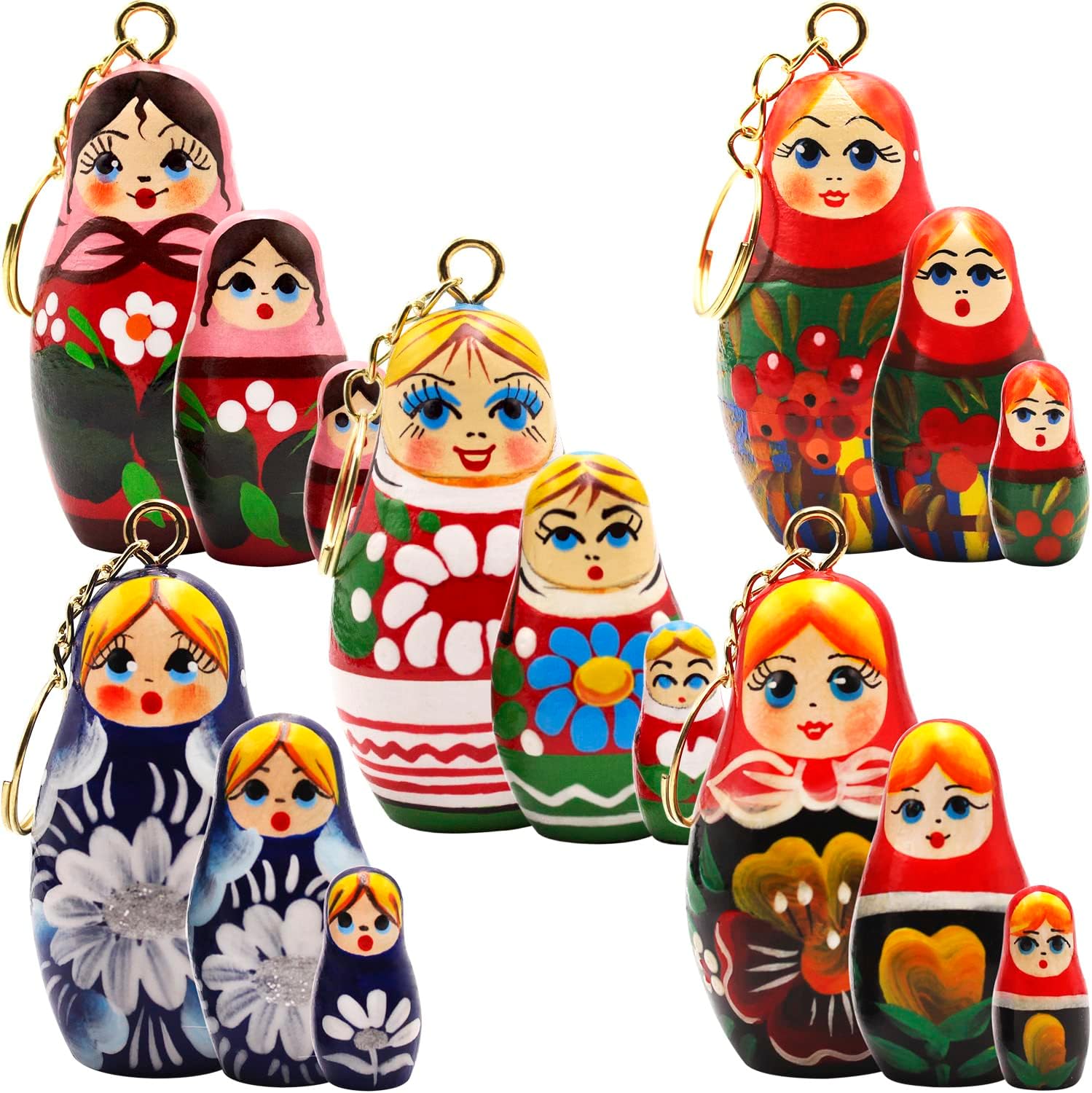 Traditional Matryoshka Russian Nesting Dolls Keychain Set 5 pcs ...