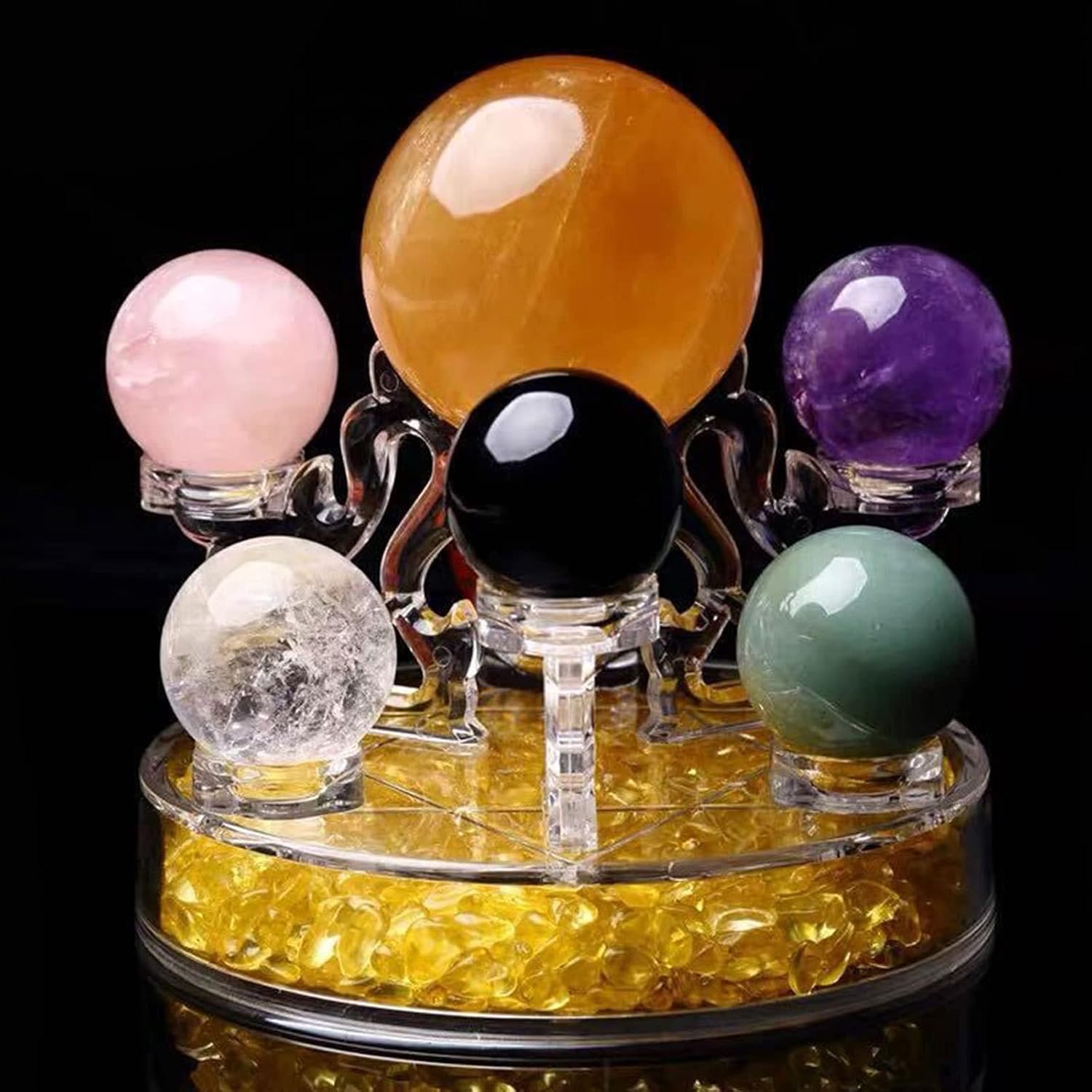 KuRkur 7 Reiki Crystals Quartz Sphere Ball Hexagonal Points Array ...