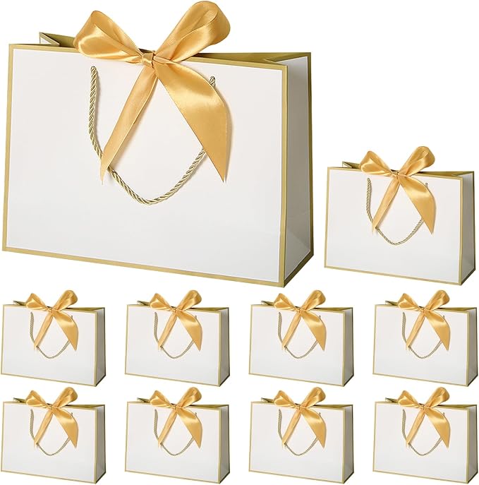 TACHIO 10 Pack Gift Bags with Golden Bow Ribbon, Luxury Paper Bags ...