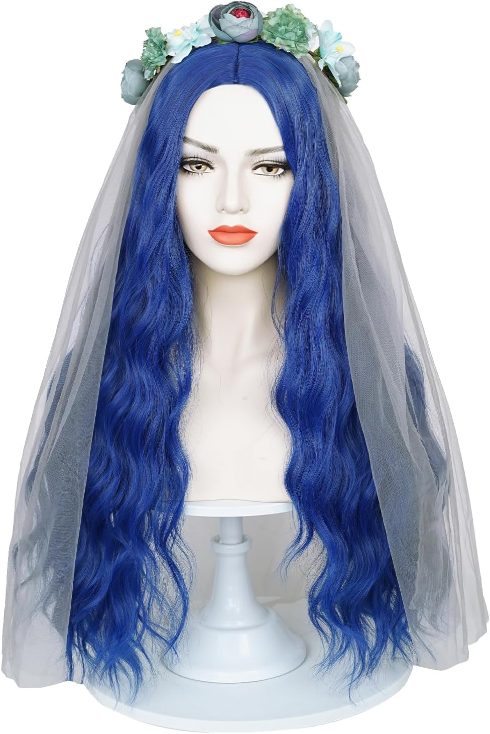 Amazon.com : Blue Bride Wig for Corpse Costume, Long Wavy Wig with ...