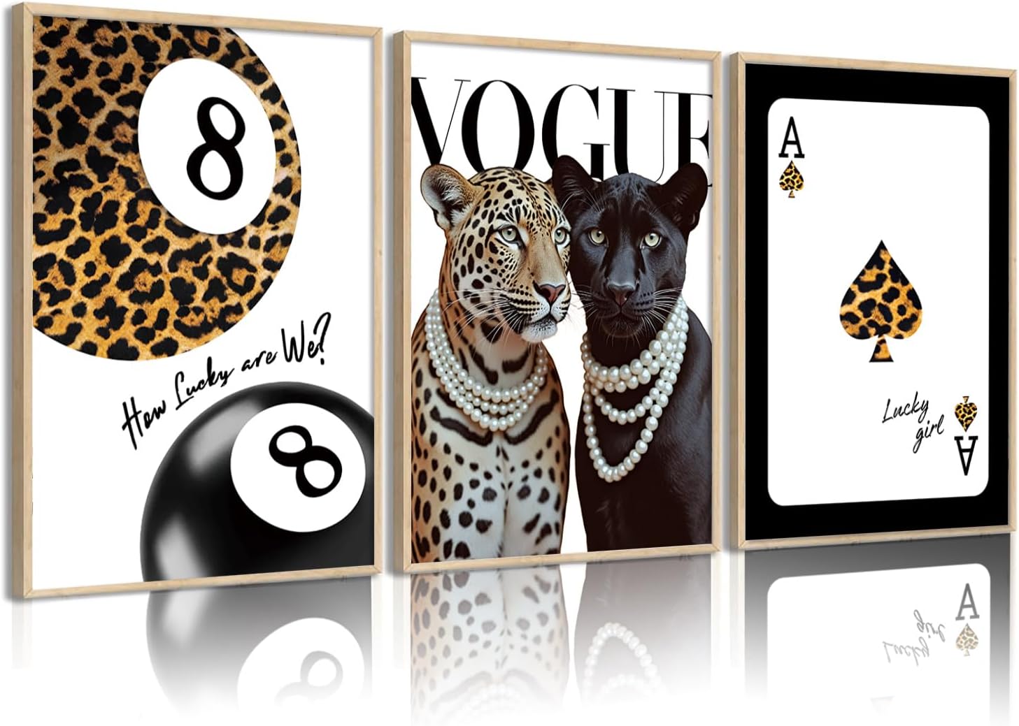 Amazon.com: Trendy Leopard Wall Art Set of 3，Funky Lucky 8 Ball Wall ...