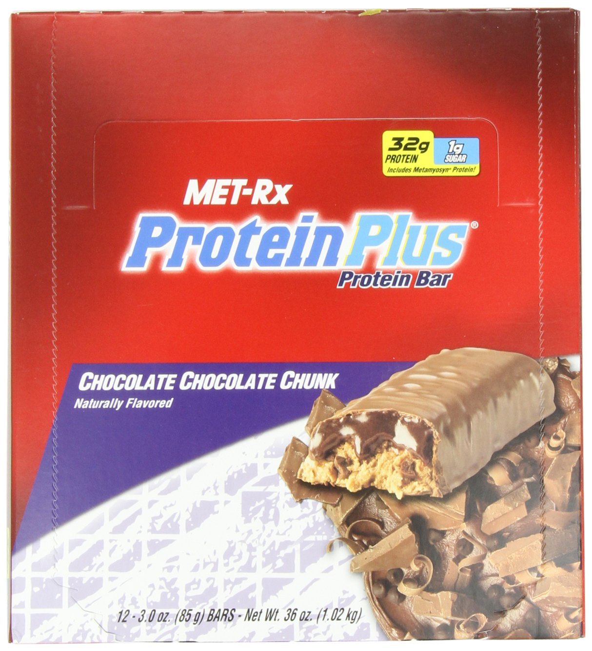 MET-Rx Protein Plus - 85g Bar - 32g Protein - 12 Bars (Choclate Chunk ...