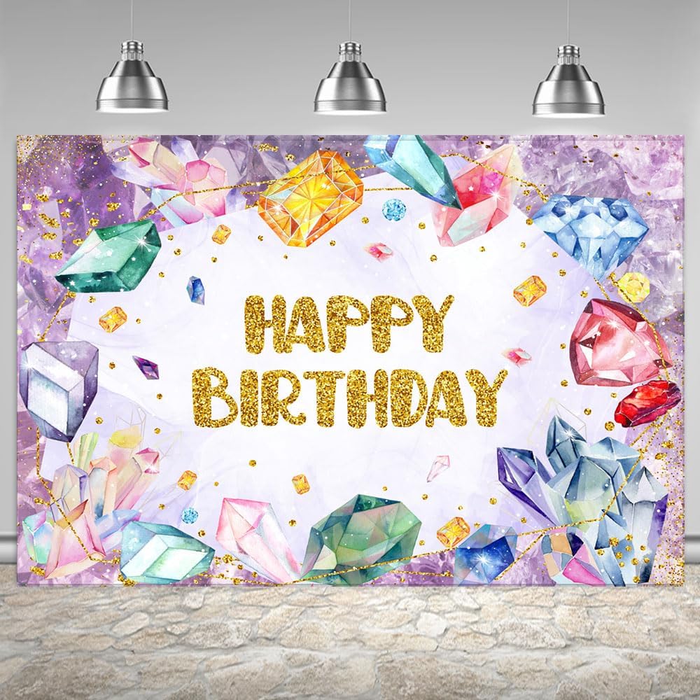 Amazon.com : Lofaris 6x4ft Purple Diamond Crystal Happy Birthday ...