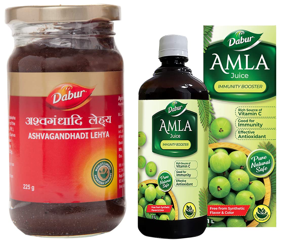 Buy Dabur Ashwagandhadi Lehya - 225 Gm & Dabur Amla Juice: Rich Source ...