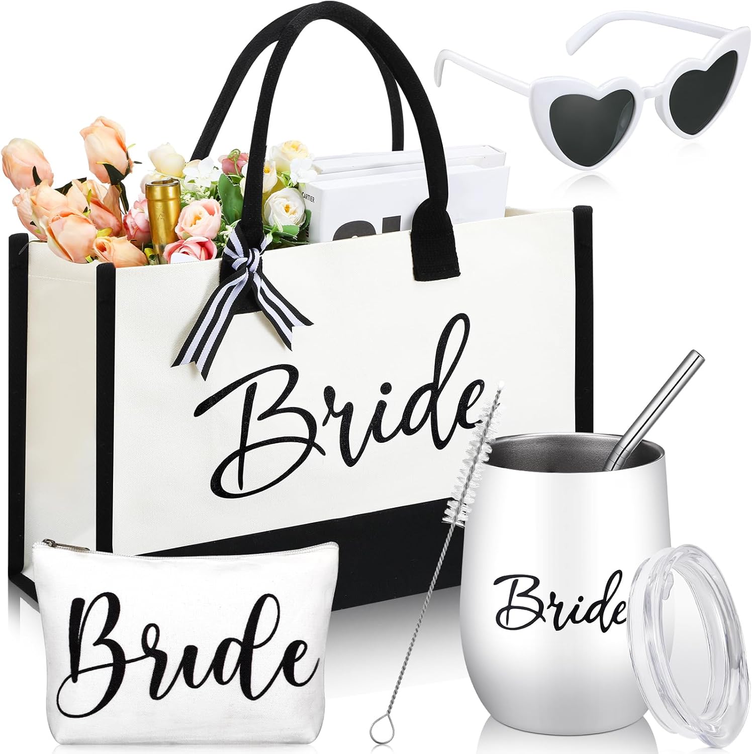 Amazon.com: Sweetude 4 Pcs Bride Gifts Set Canvas Bride Tote Bag with ...