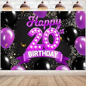 Amazon.com : Happy 20th Birthday Purple and Black Print Wall ...