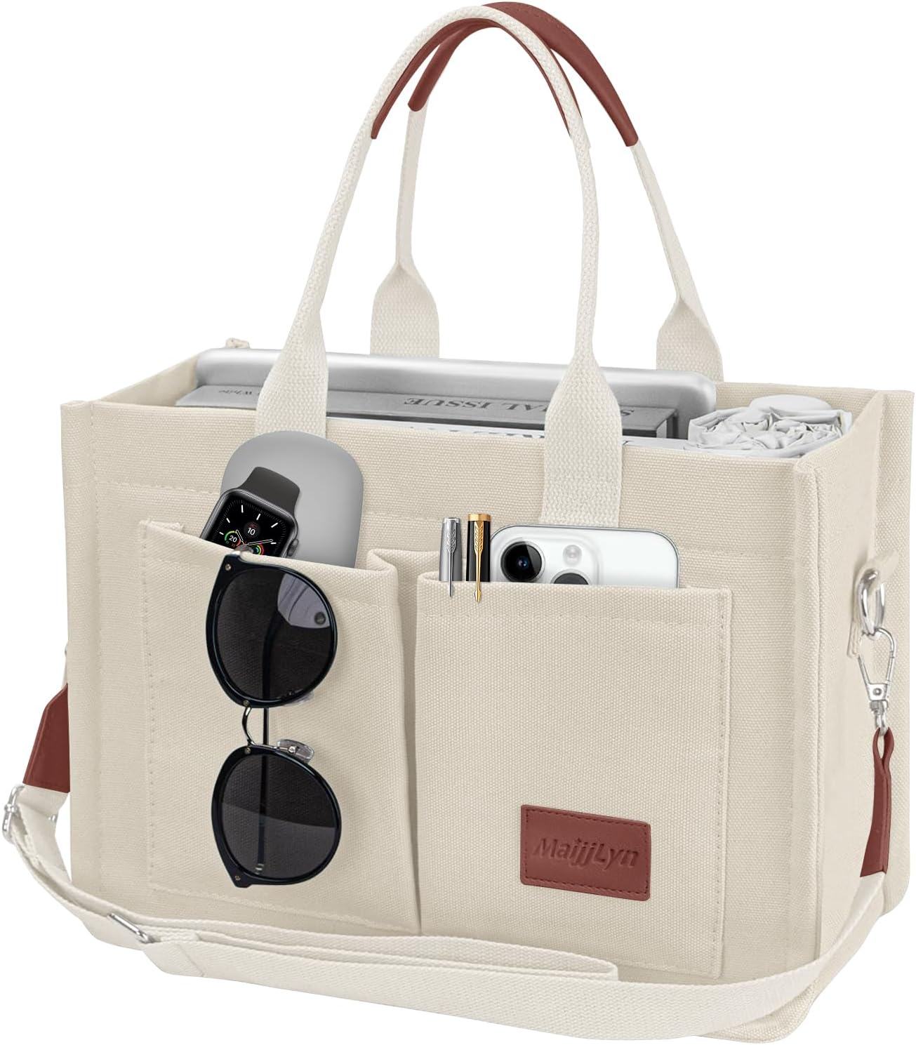 Amazon.com: Canvas Tote Bag for Women Multi Pockets Crossbody Womens Tote Bags Trendy Satchel ...