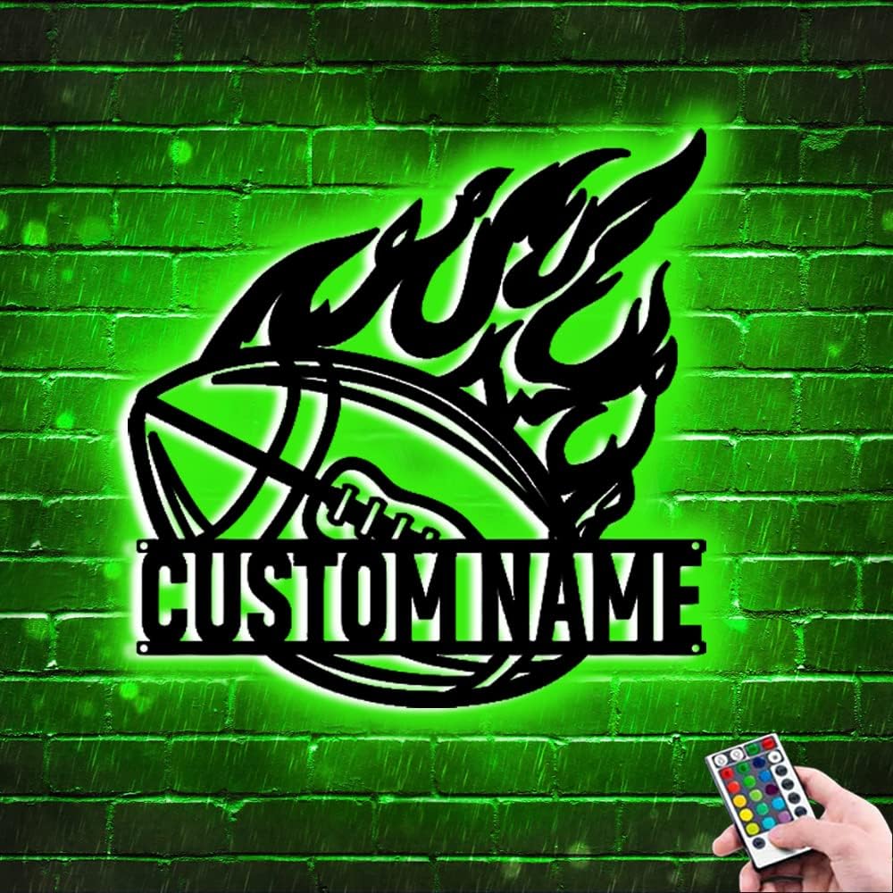 Personalized Football Name Sign LED Light Custom Wall Mounted Football ...