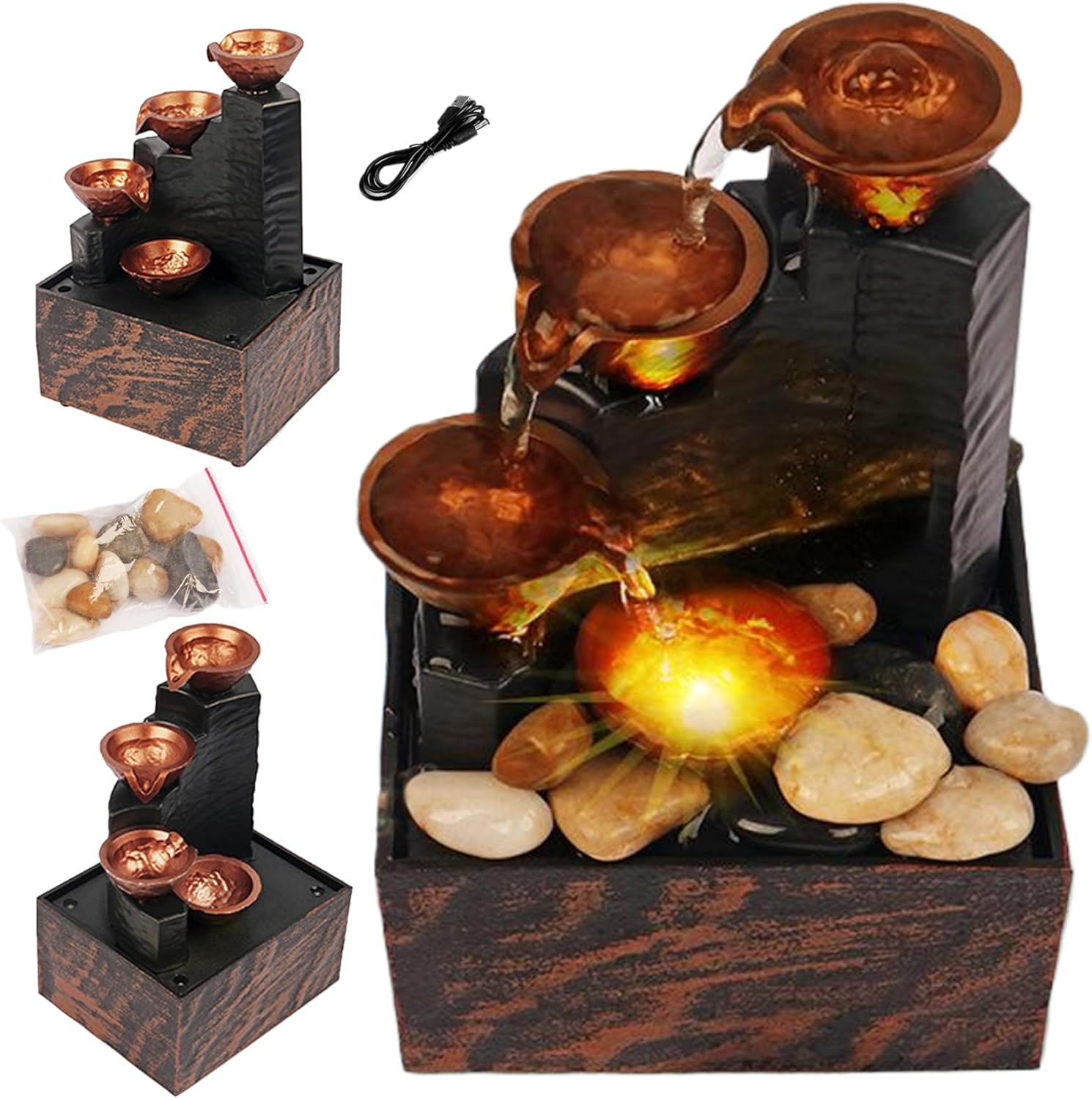 Tabletop Fountain with Lights 6.7x4.4x3.6'' Tabletop Water Fountain ...