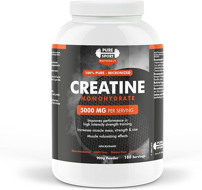 PURE SPORT NATURALS - Creatine Monohydrate Powder 900g (180 Servings ...