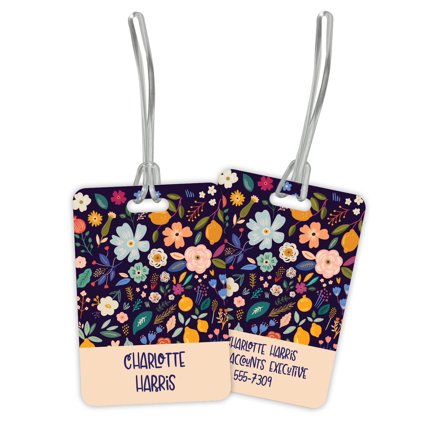 Amazon.com: Personalized Modern Floral Luggage Tag / 2.75" x 4" Custom ...