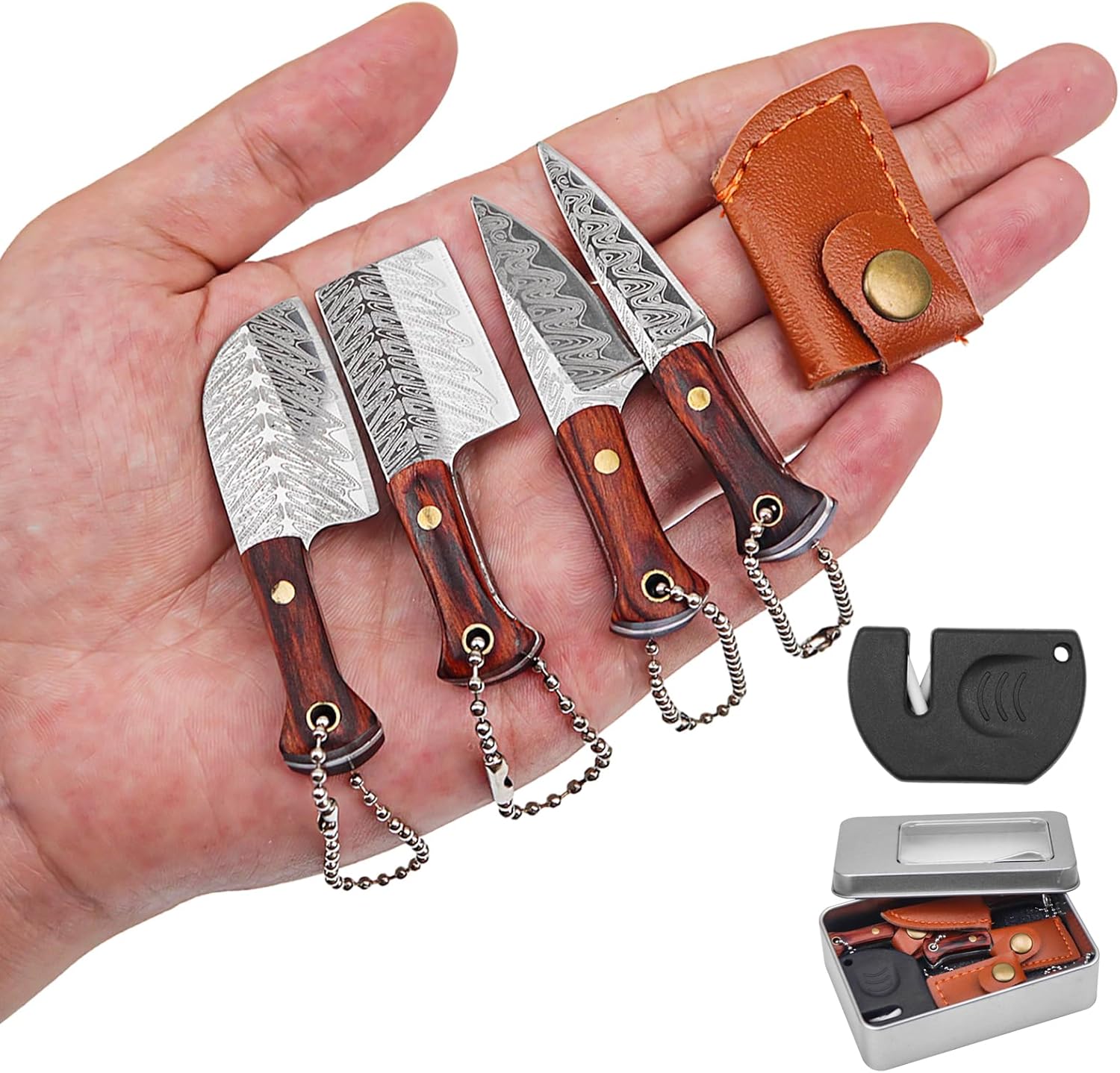 Amazon.com: Ruksifg 4 Pcs Pocket Knife Mini Knife Set Damascus Chef ...