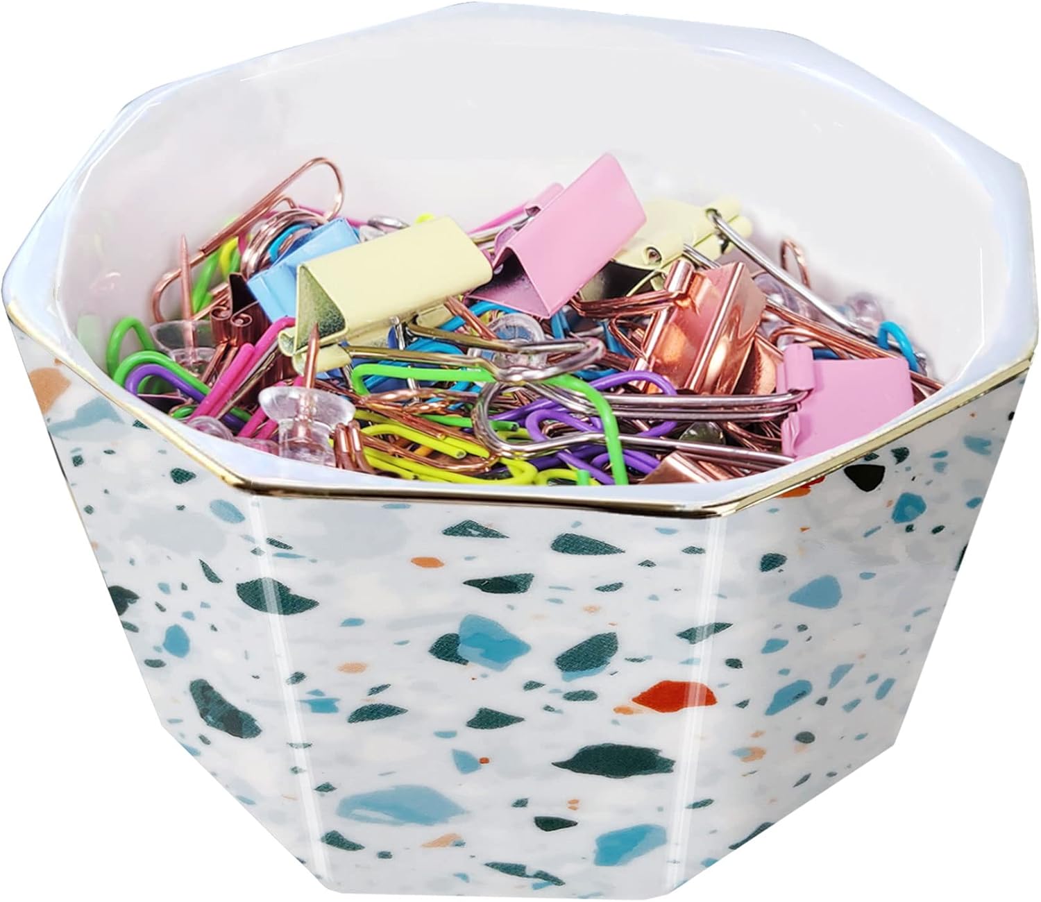 Amazon.com : LEAZUL Ceramic Paper Clip Holder With Gold Line Geometric ...