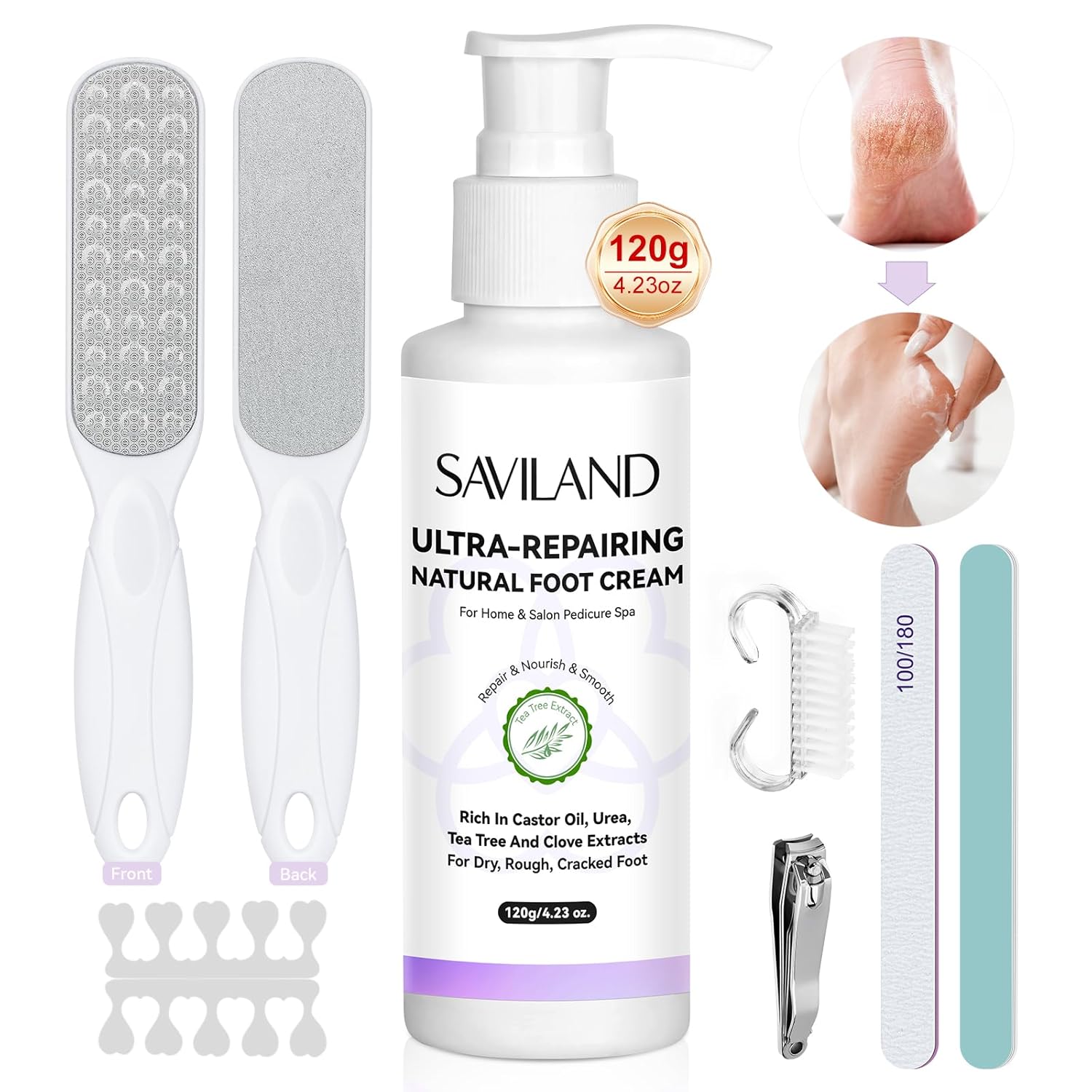 Amazon.com: SAVILAND Ultra-Repair Foot Cream Spa Pedicure Kit: Natural ...