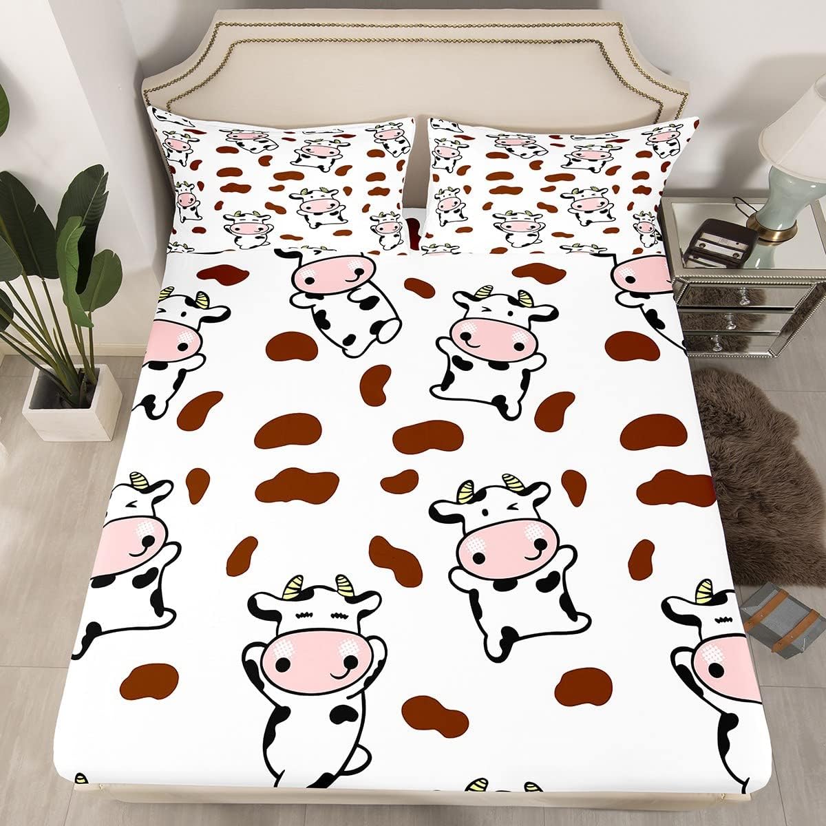 Amazon.com: Manfei Cows Fitted Sheet Twin Size, Brown Cow Print Bedding ...
