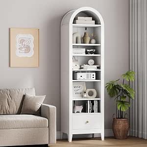 Amazon.com: Seeday 71" Tall Narrow Arched Bookshelf, 8-Tier White ...