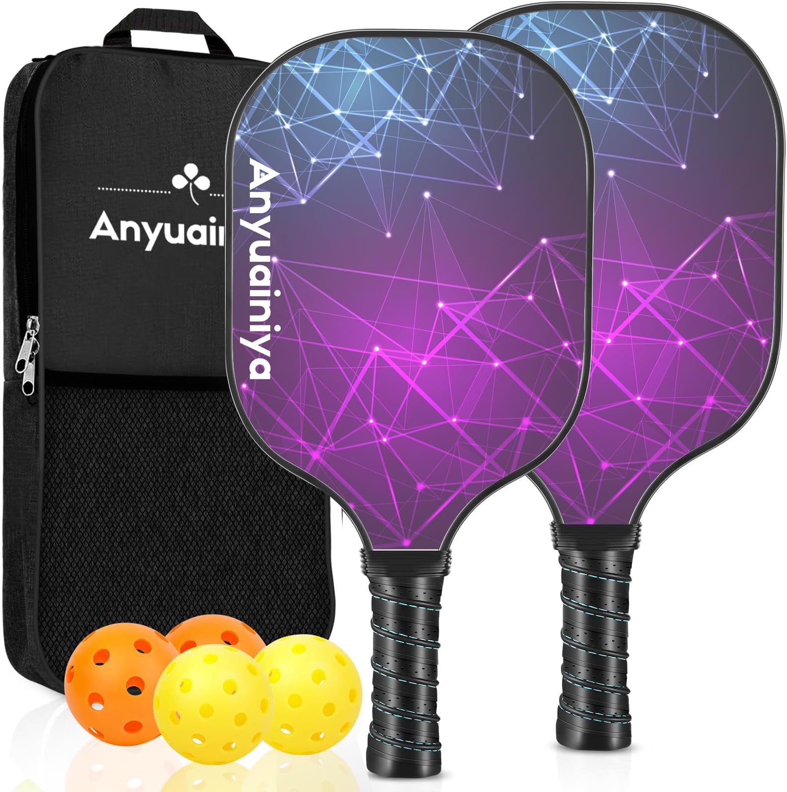 Anyuainiya Pickleball Paddles Set of 2, Fiberglass Surface Lightweight ...